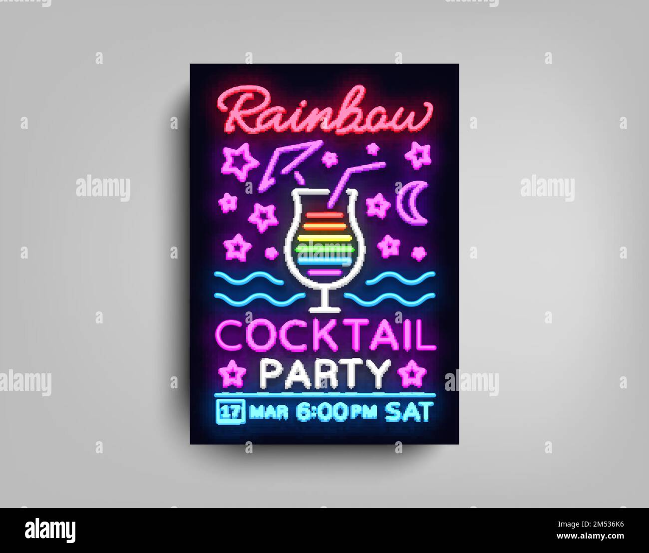 Cocktail party poster vector template. Rainbow Cocktail Party, Poster ...