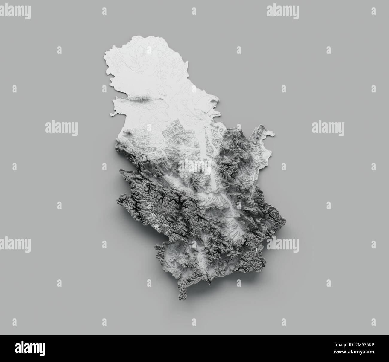 A 3d illustration of the topographic map of Serbia on a white ...