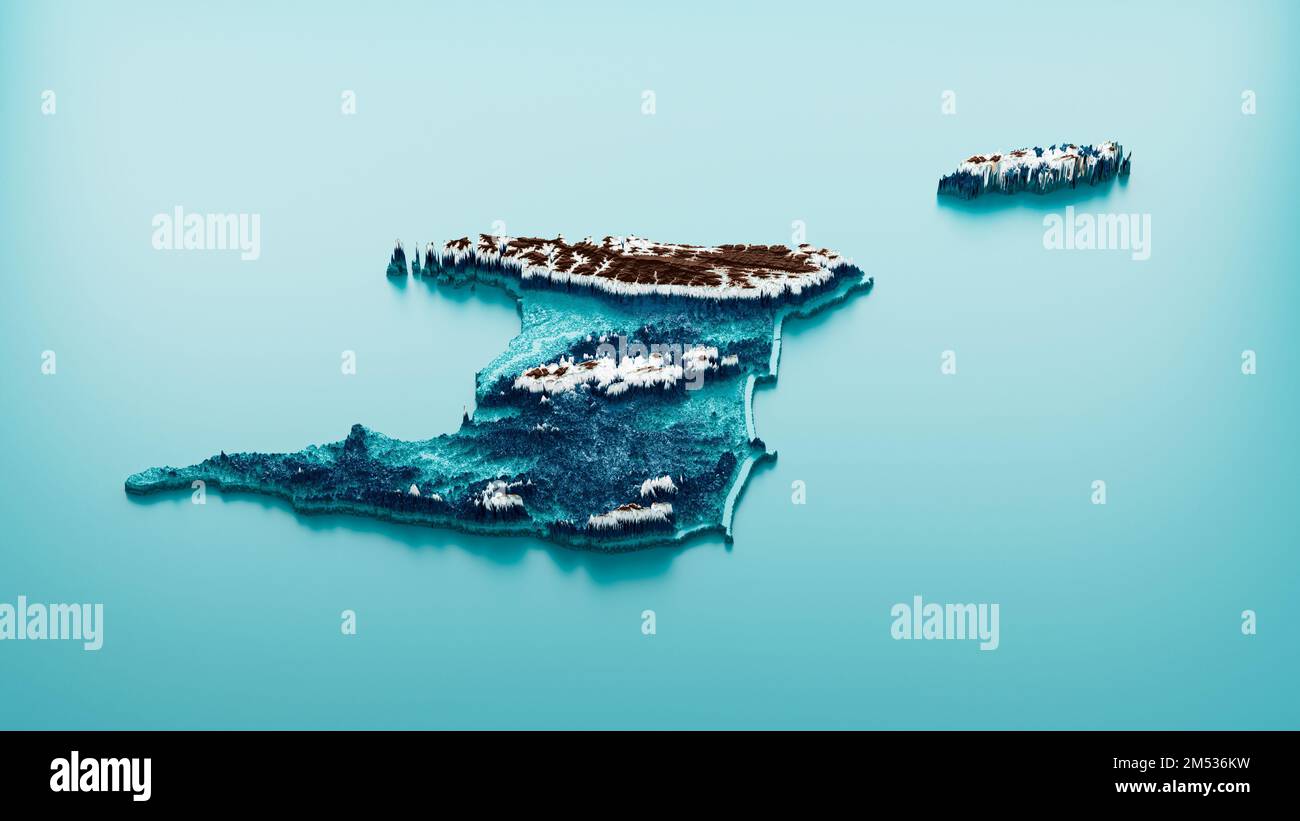 A 3d illustration of the topographic map of Trinidad and Tobago on a ...