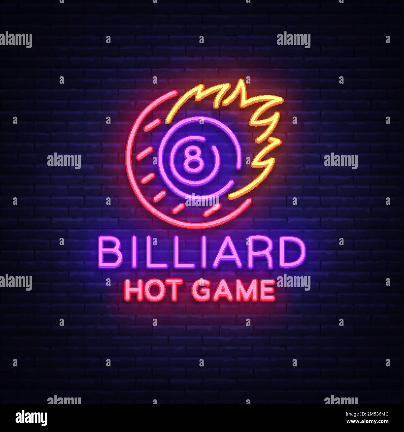 Billiards neon sign. Billiard Hot game logo in neon style, light banner ...