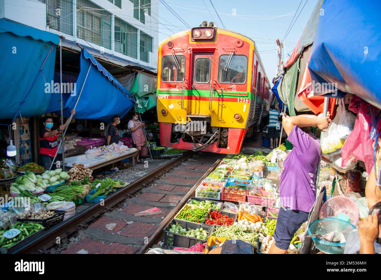 The Fruit Market at the Railway Market or Train Market in the City of Samut Songkhram or Mae ...