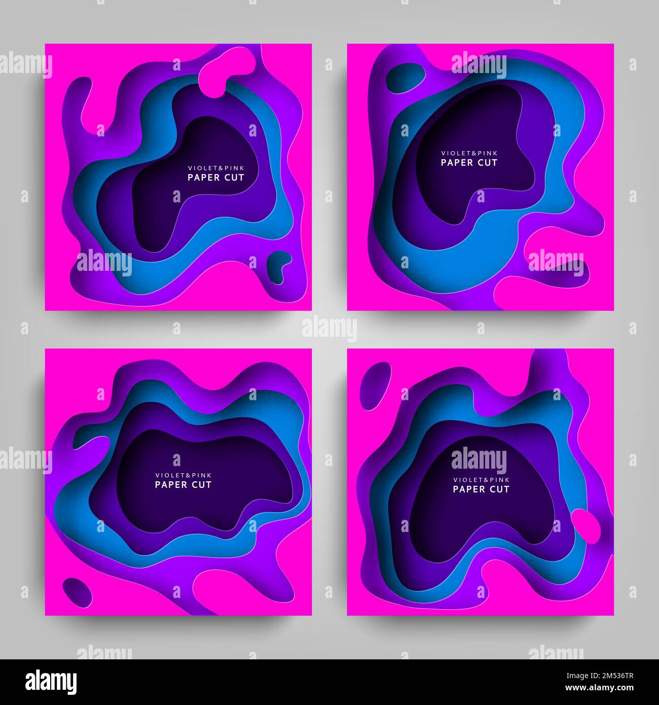 Collection Paper cut vector backgrounds. Paper art is violet and blue ...