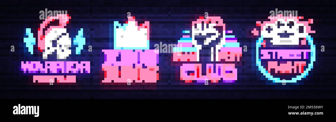 Fight Club collection neon signs. Set logo in neon style. Design ...