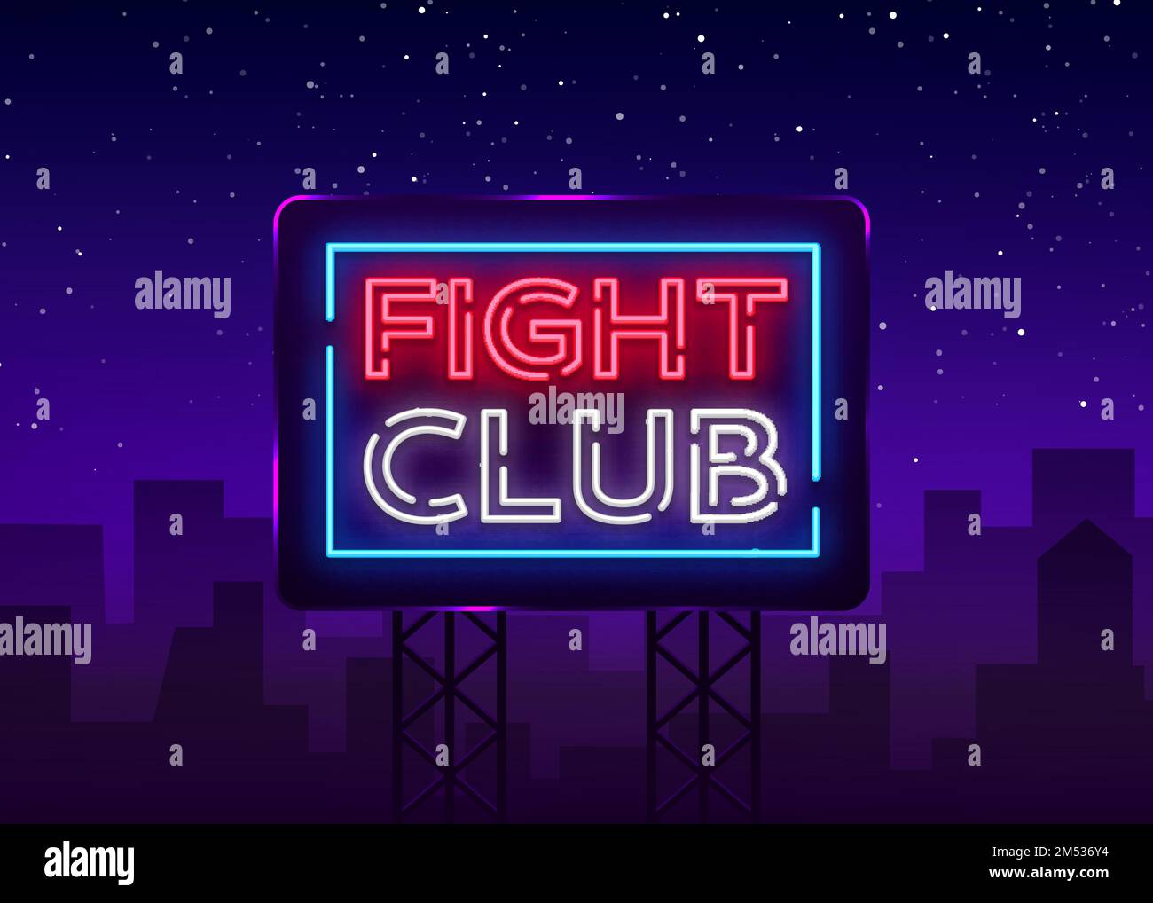 Fight club neon signboard. Bright night advertising, light banner ...
