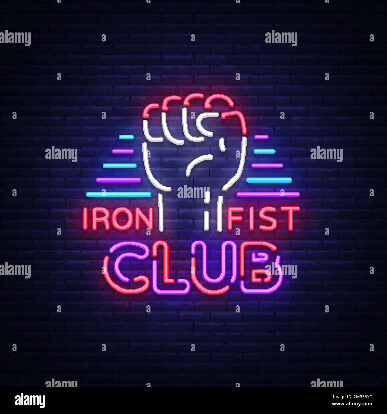 Fight Club Logo in Neon Style. Iron fist club is a neon sign. Sports ...