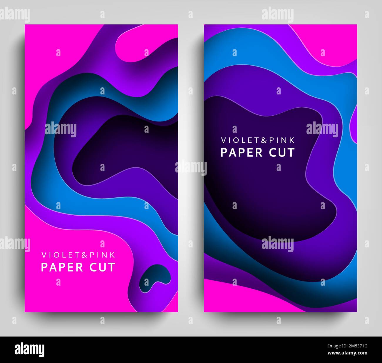 Vertical banners paper cut. Paper art in violet and blue colors. 3D ...