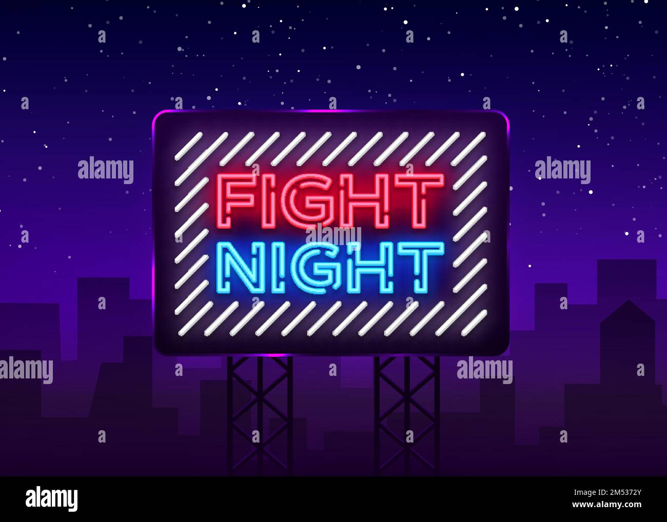Fight night neon signboard. Bright night advertising, light banner ...