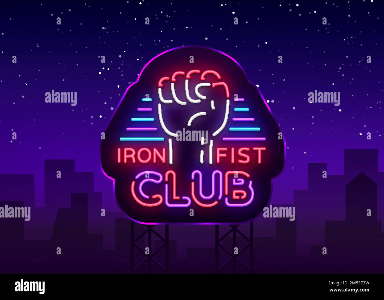 Fight Club Logo in Neon Style. Iron fist club is a neon sign. Sports ...