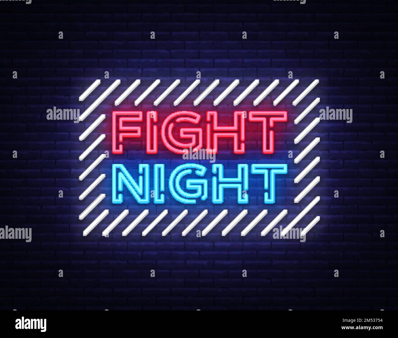 Fight night neon signboard. Bright night advertising, light banner ...