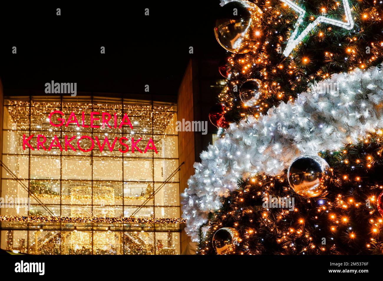 Outdoor christmas tree in front of Galeria Krakowska, big shopping ...