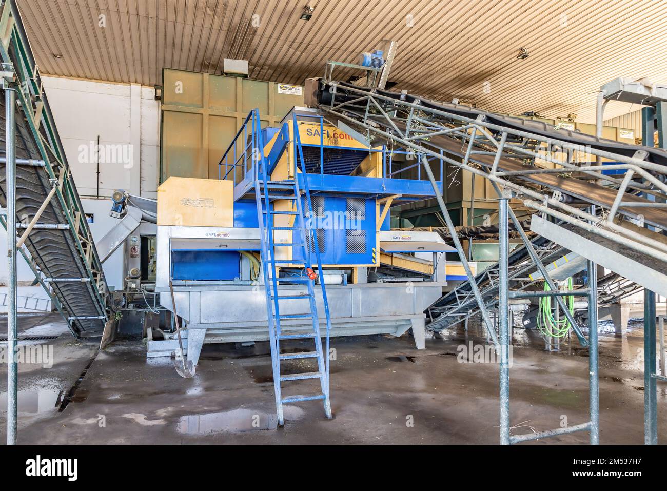 Huelva, Spain - December 4, 2022: Inside of an olive oil mill. Extra ...