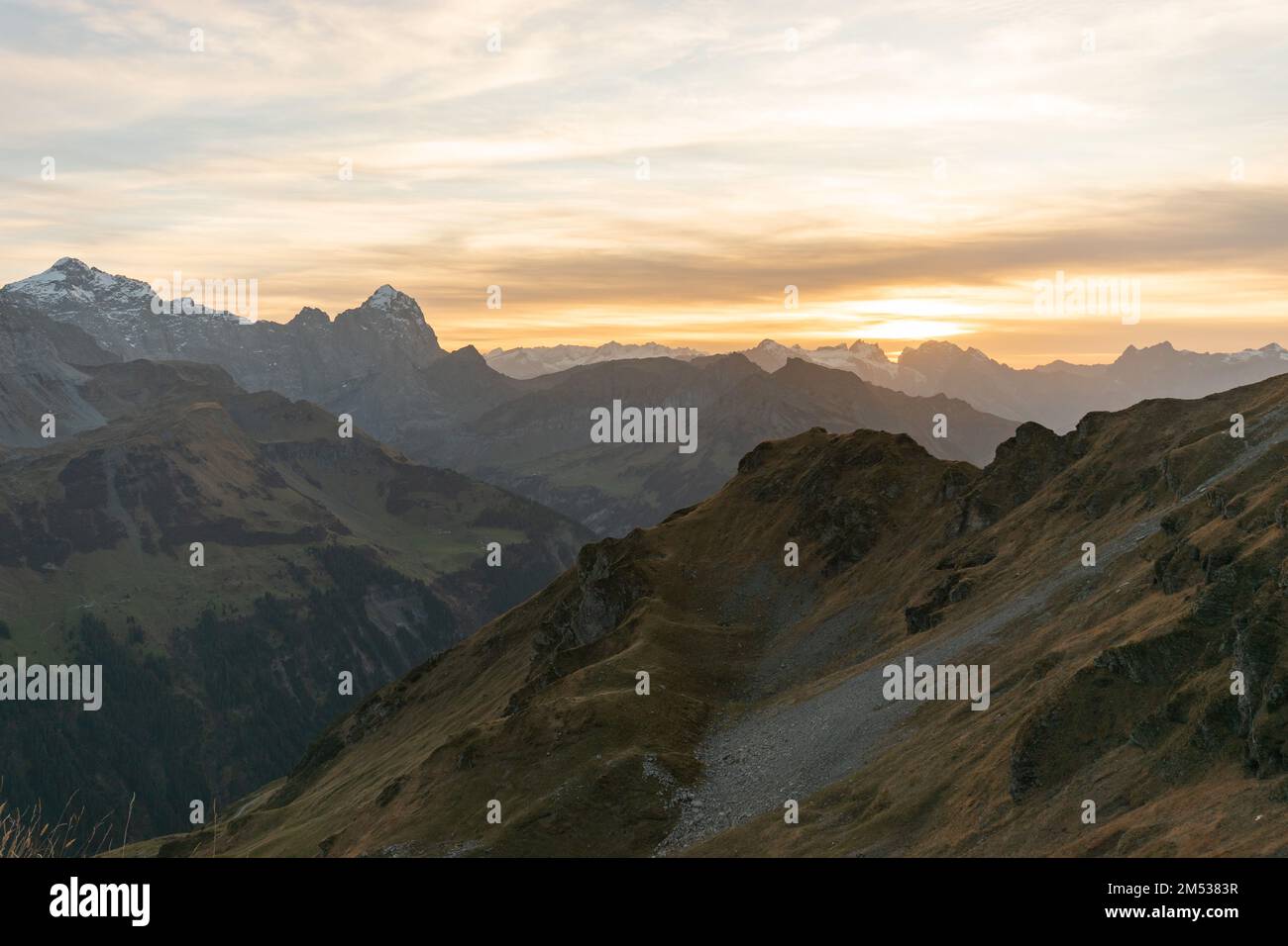 Klausenpass, Uri, Switzerland, October 29, 2022 Sunset with an ...