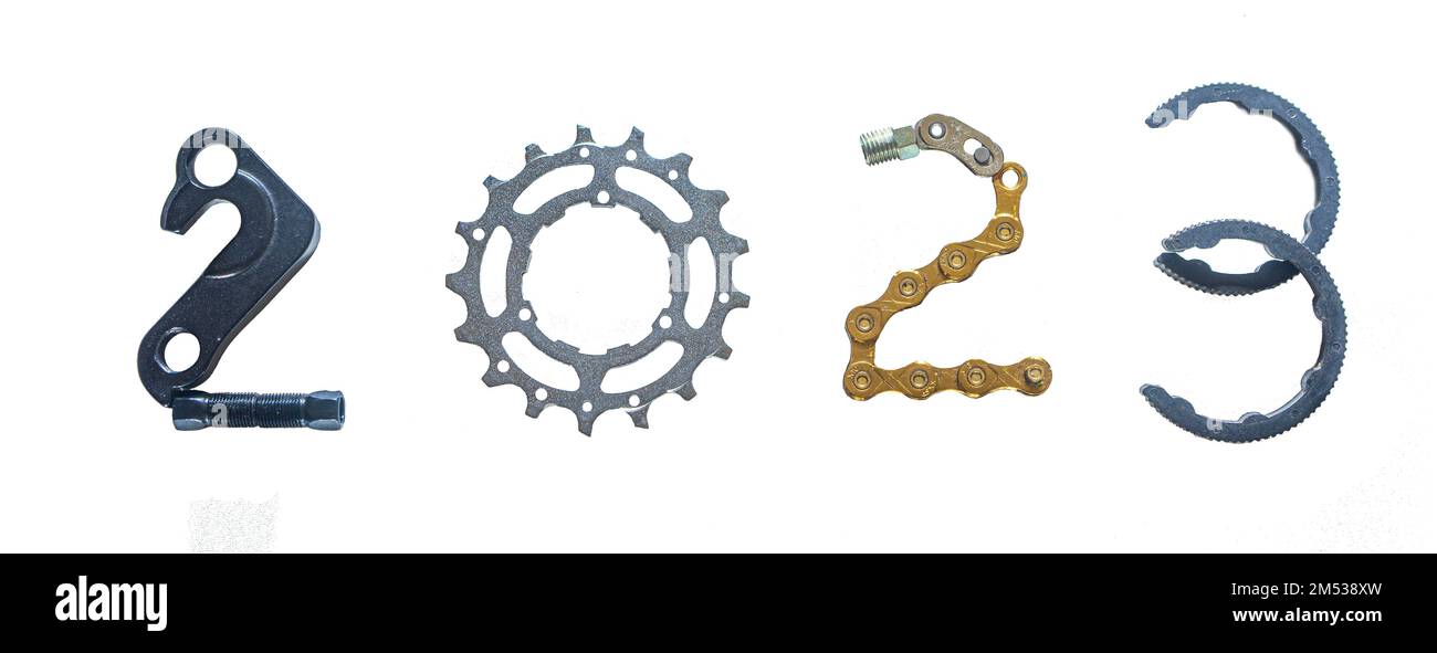 2023 concept number made from bicycles part. Happy New Year 2023 ...