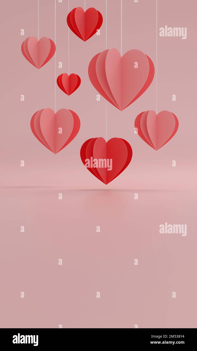 Paper cur Heart balloon floating on Pink background. 3d illustration ...