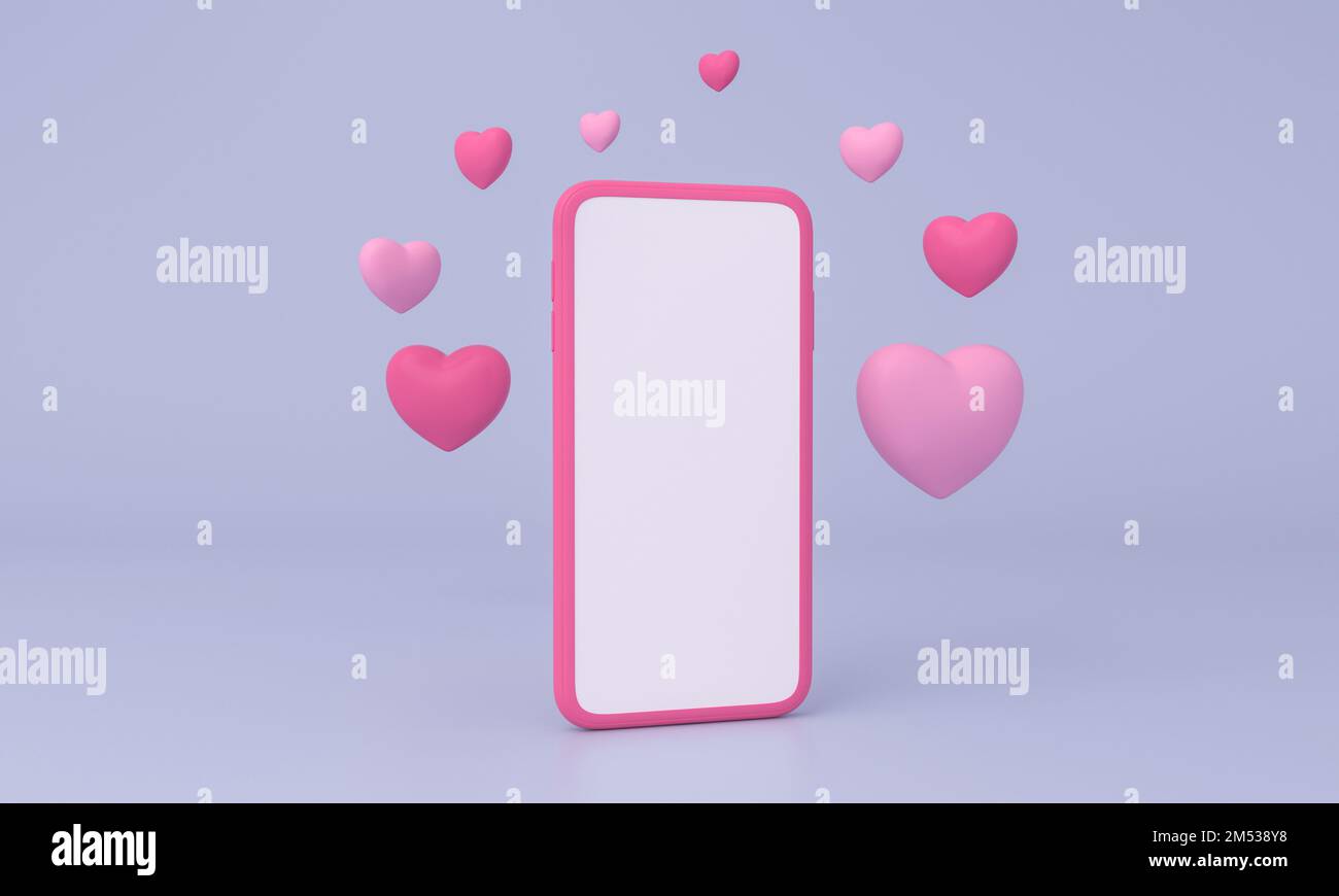 smartphone with heart around on purple background. Happy Valentine s ...