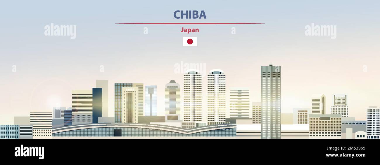 Chiba cityscape on sunrise sky background with bright sun shine. Vector ...