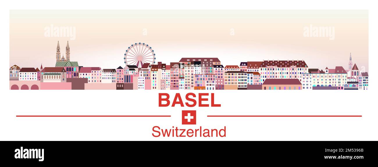 Basel skyline in bright color palette vector poster Stock Vector Image ...
