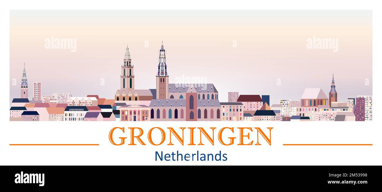 Groningen skyline in bright color palette vector illustration Stock ...