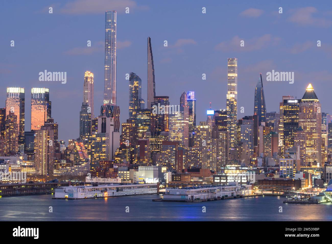 NYC Manhattan buildings skyline detailed long exposure shot of world ...