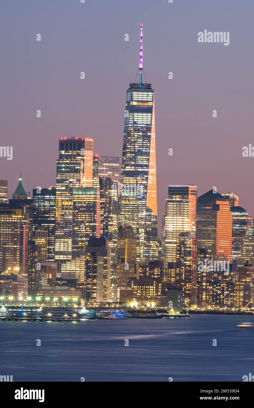 NYC Manhattan buildings skyline detailed long exposure shot of world ...