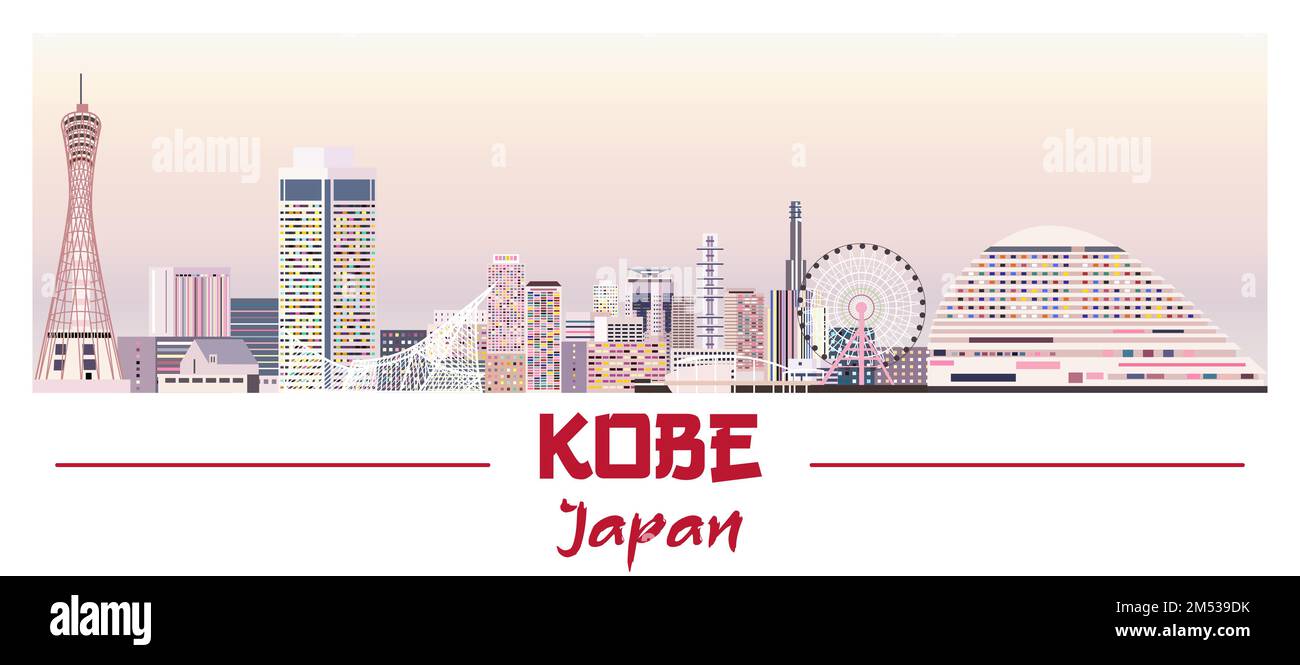 Kobe skyline in bright color palette vector illustration Stock Vector ...