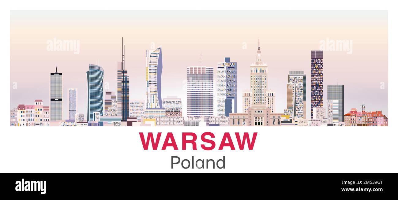 Warsaw skyline in bright color palette vector poster Stock Vector Image ...