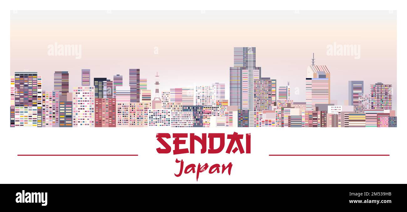 Sendai skyline in bright color palette vector illustration Stock Vector ...