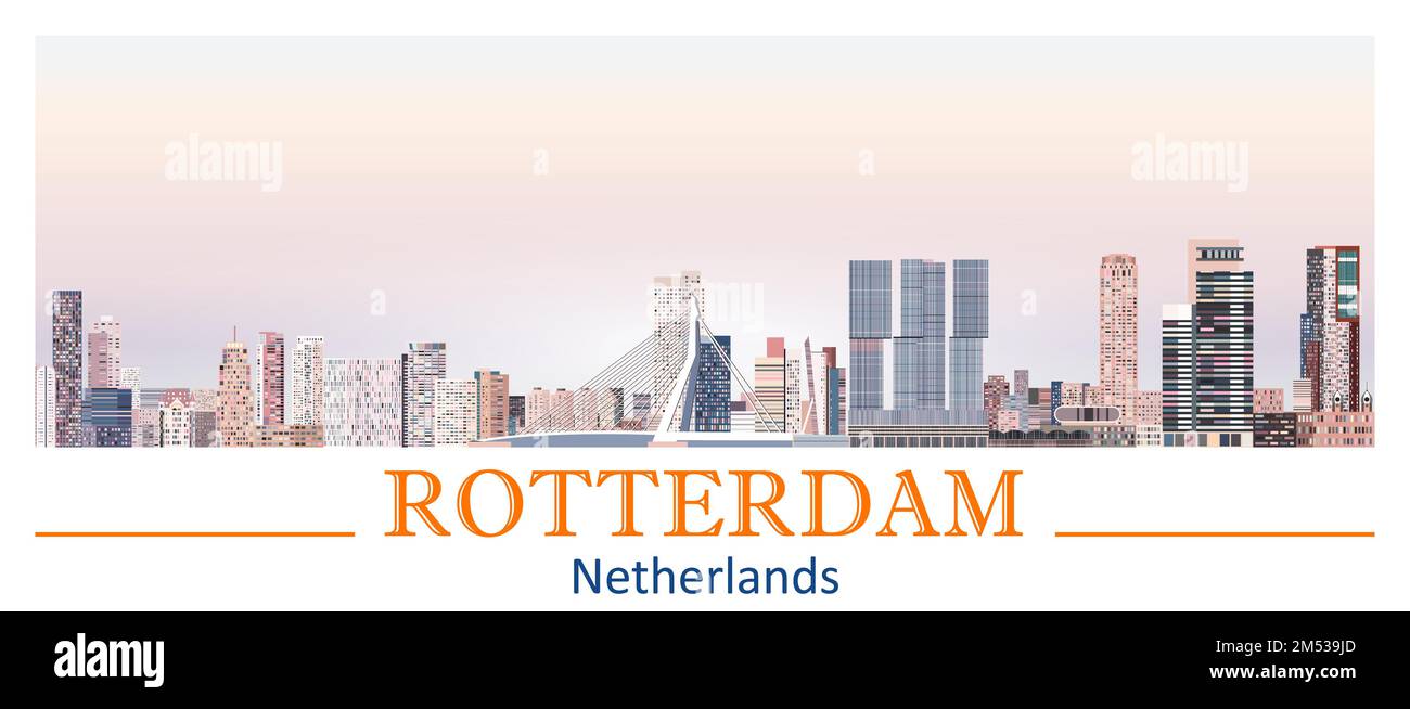 Rotterdam skyline in bright color palette vector illustration Stock ...