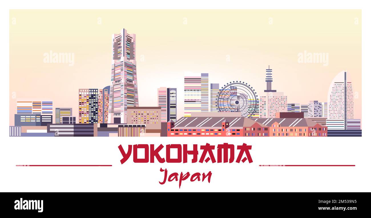 Yokohama skyline in bright color palette vector illustration Stock ...