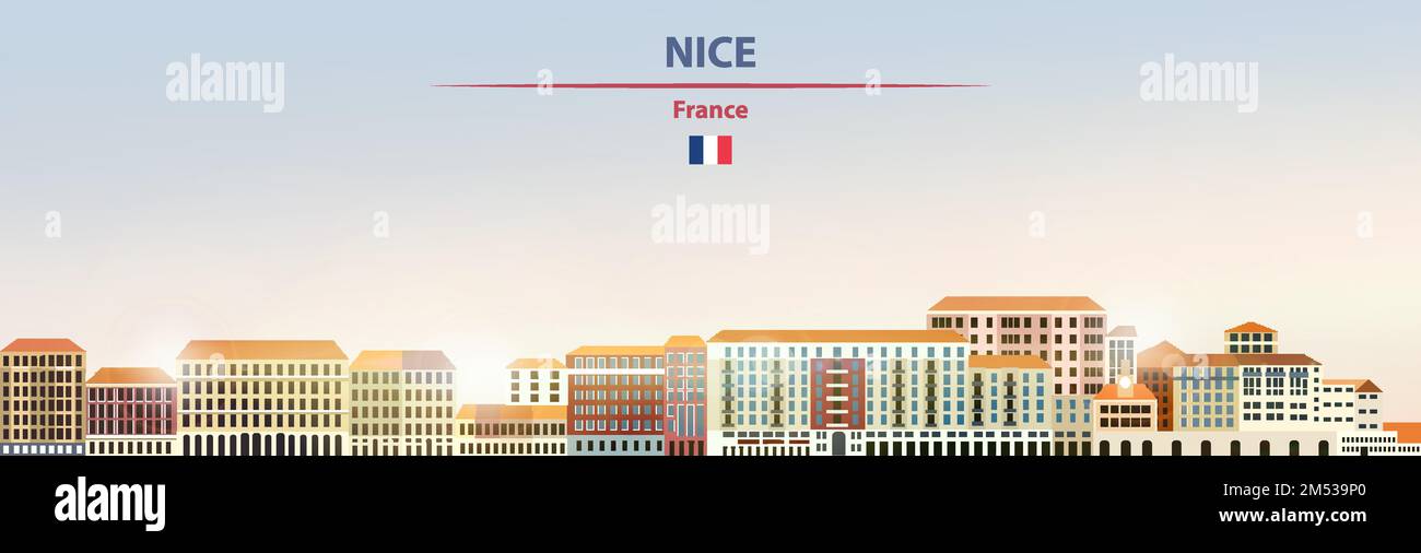 Nice cityscape on sunrise sky background with bright sun shine. Vector ...