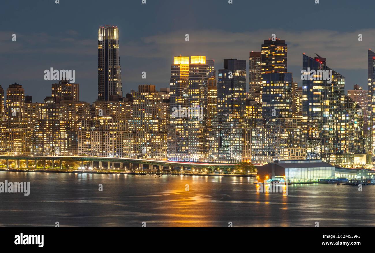 NYC Manhattan buildings skyline detailed long exposure shot of world ...
