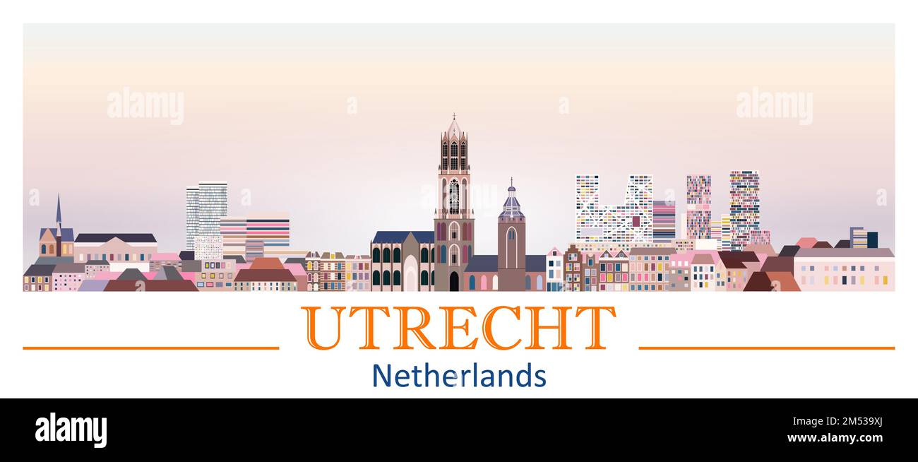 Utrecht skyline in bright color palette vector illustration Stock ...