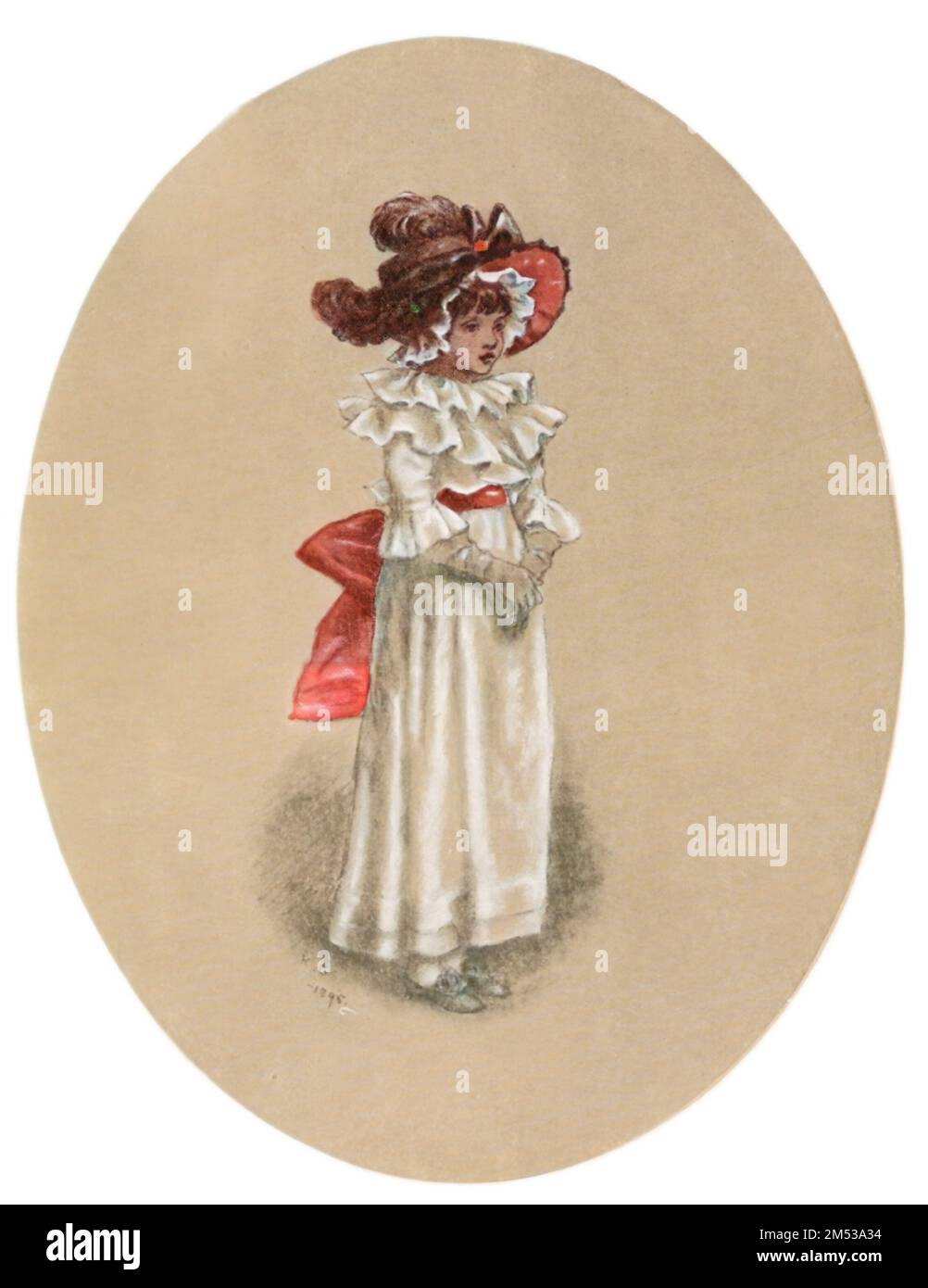 Waiting coloured chalk drawing by Kate Greenaway from the book ' Kate ...