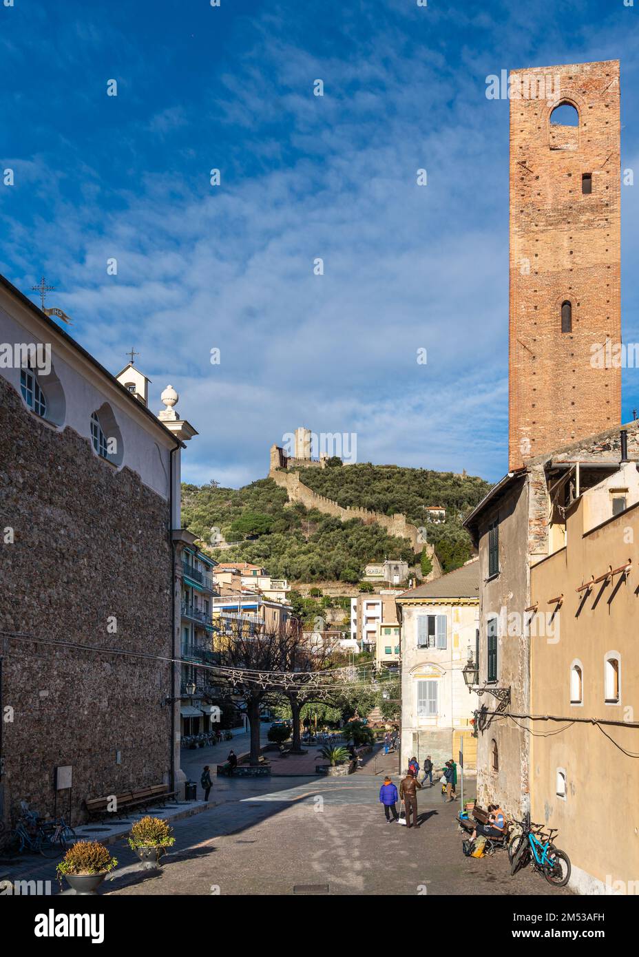 A beautiful view of Noli with the old medieval tower and castle in the ...