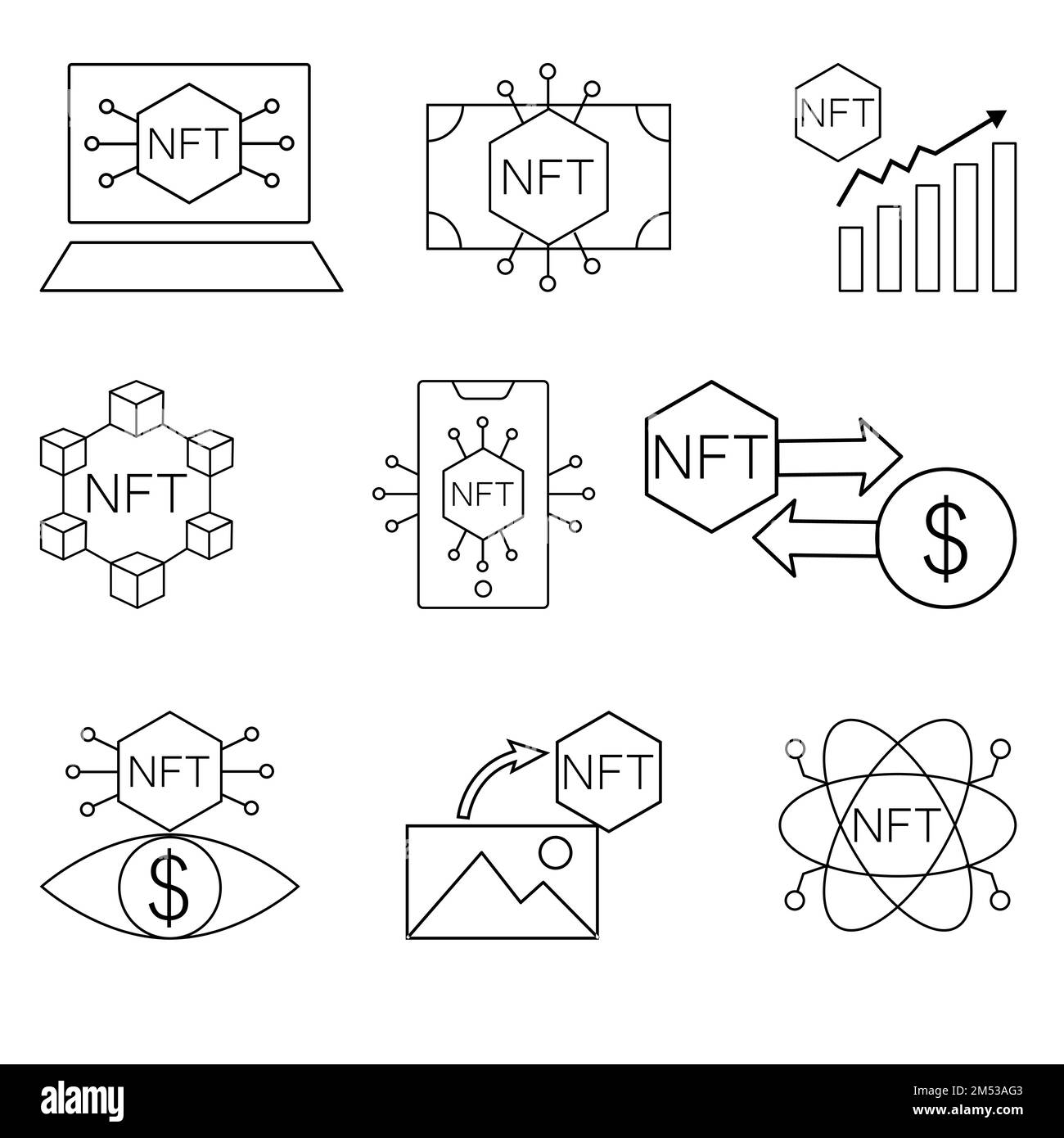 NFT technology line icon set. Crypto Icon or Logo Symbol vector ...
