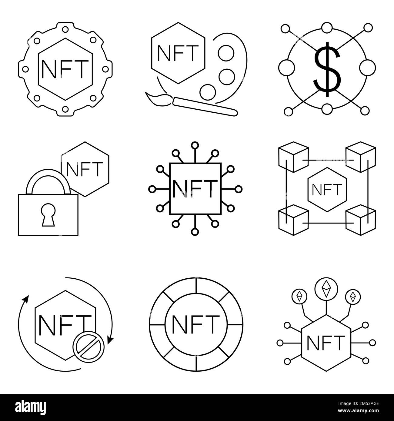 NFT technology line icon set. Crypto Icon or Logo Symbol vector illustration Stock Vector Image ...