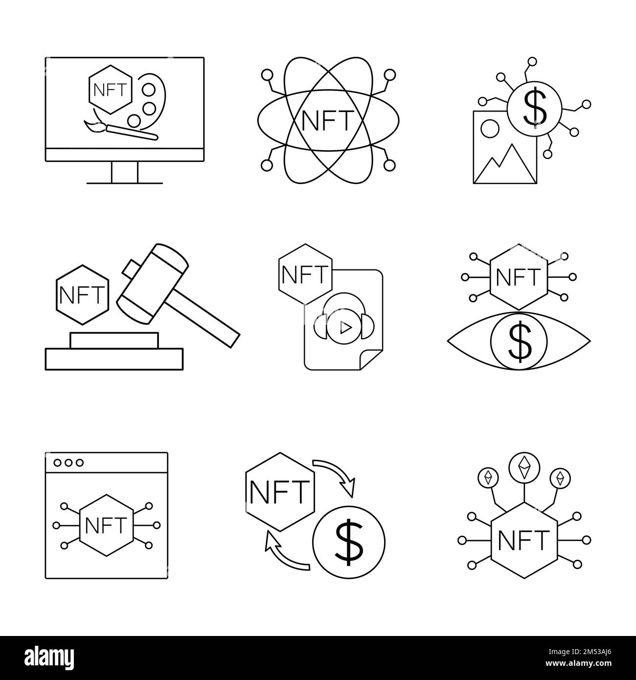 NFT technology line icon set. Crypto Icon or Logo Symbol vector ...