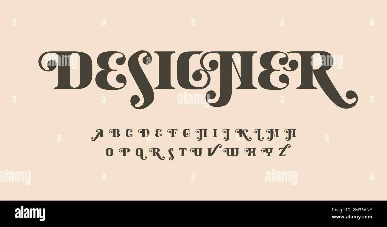 Elegant font alphabet letters. Playful curls serif typographic design ...