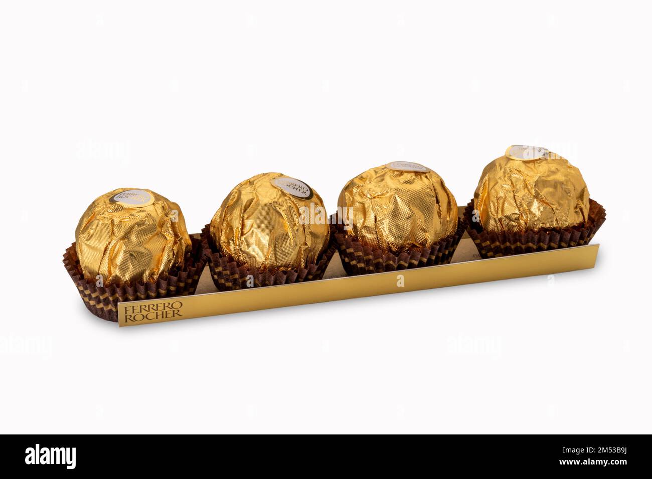 Alba, Italy - december 25, 2022: Ferrero Rocher on small golden ...