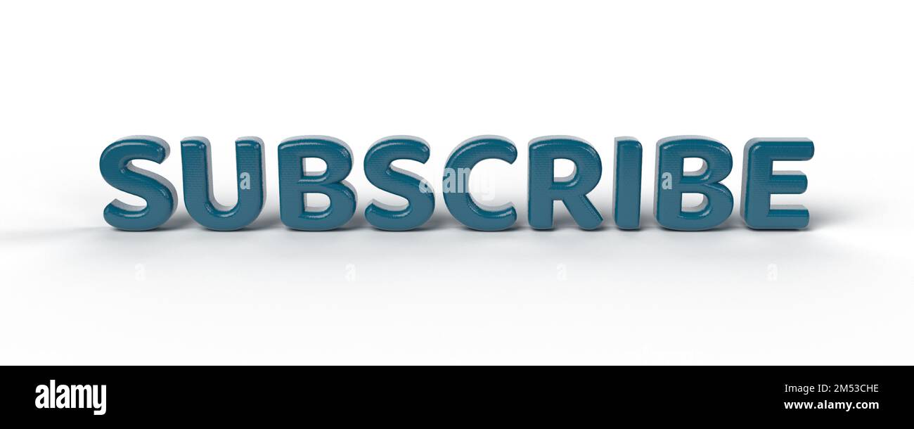 A 3d illustration of a "subscribe" text isolated on a white background ...