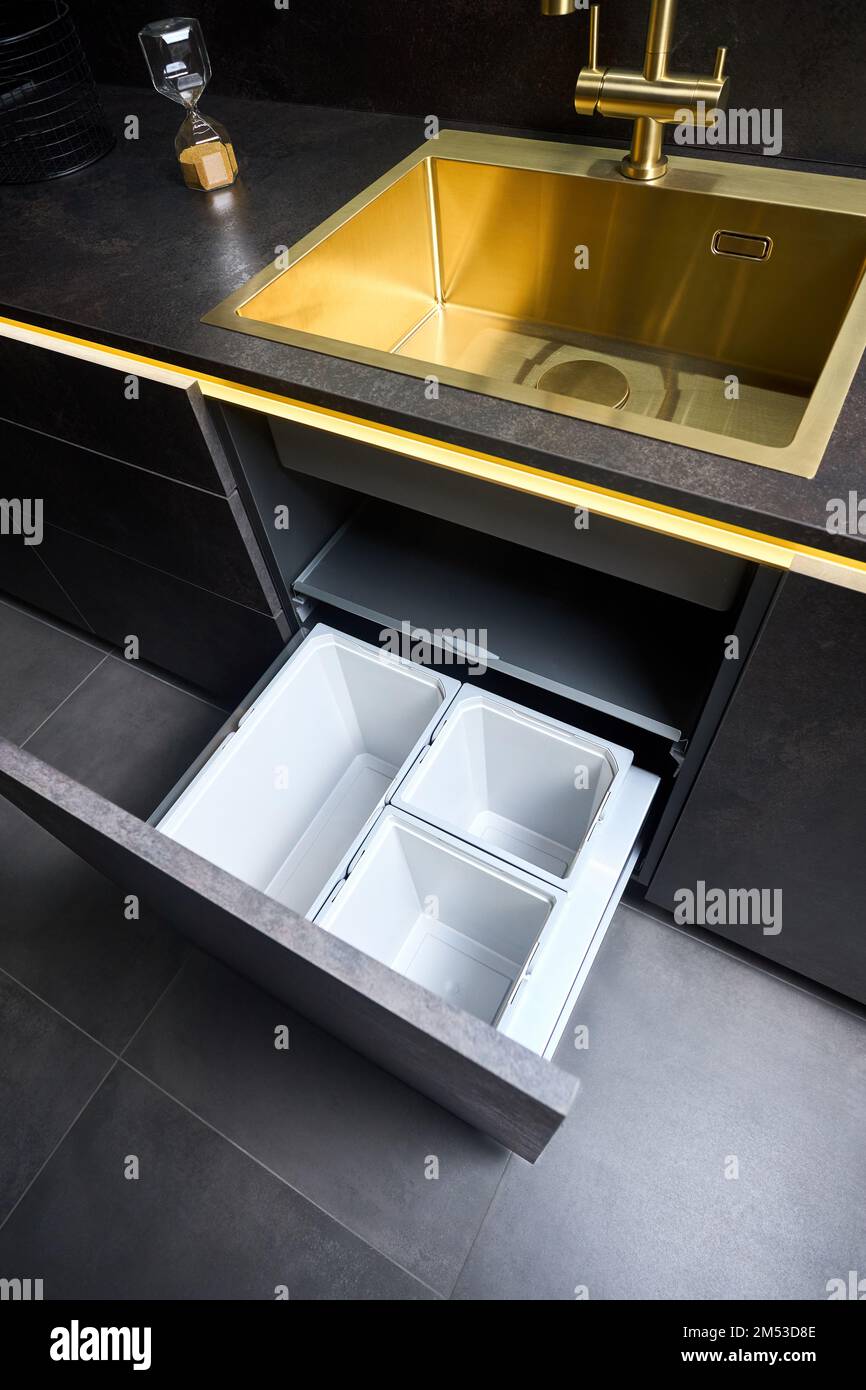 Kitchen waste bin cabinet. Pull out kitchen drawer for waste bin ...
