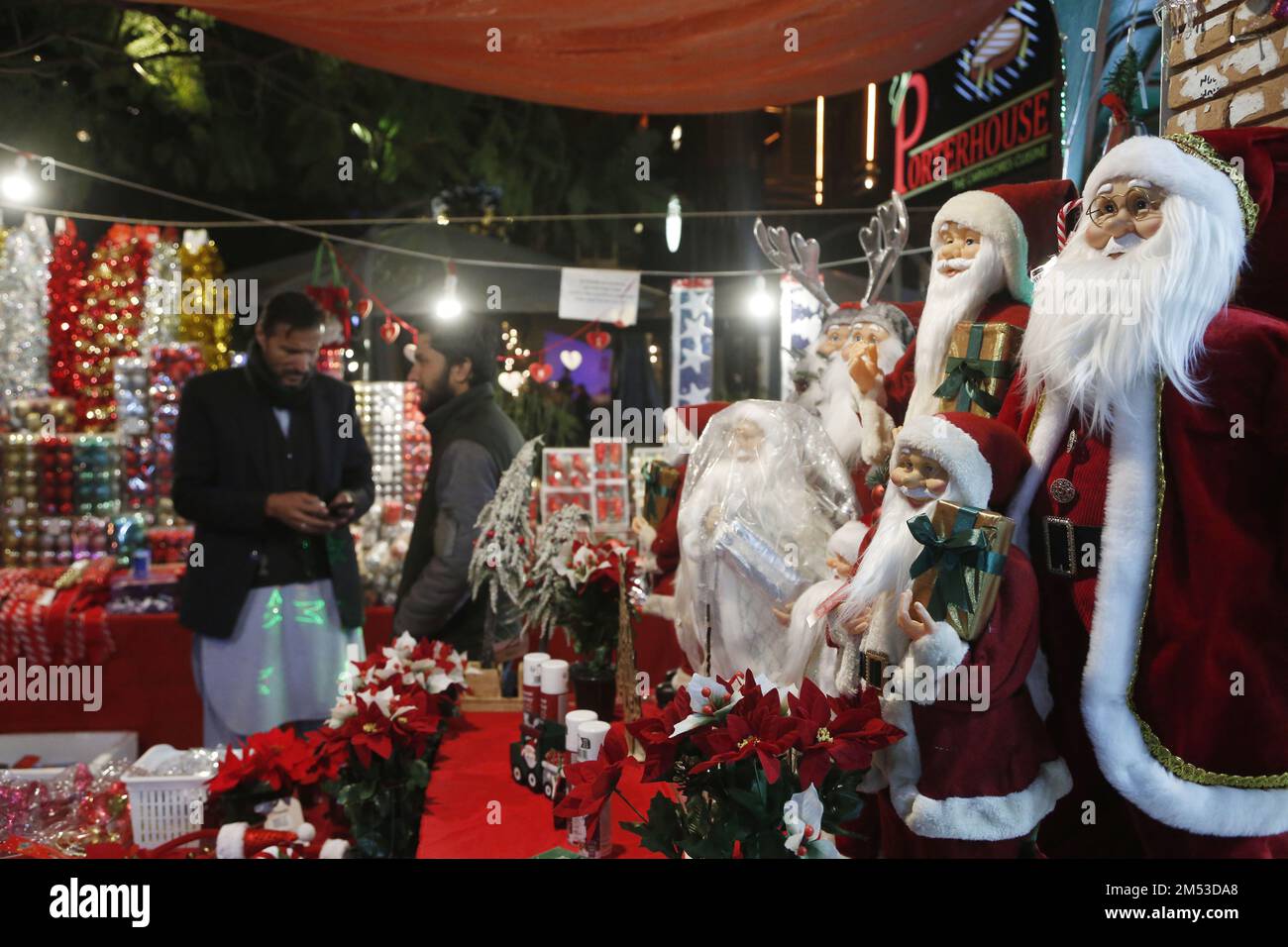 Islamabad, Pakistan. 24th Dec, 2022. Christmas decorations are pictured ...