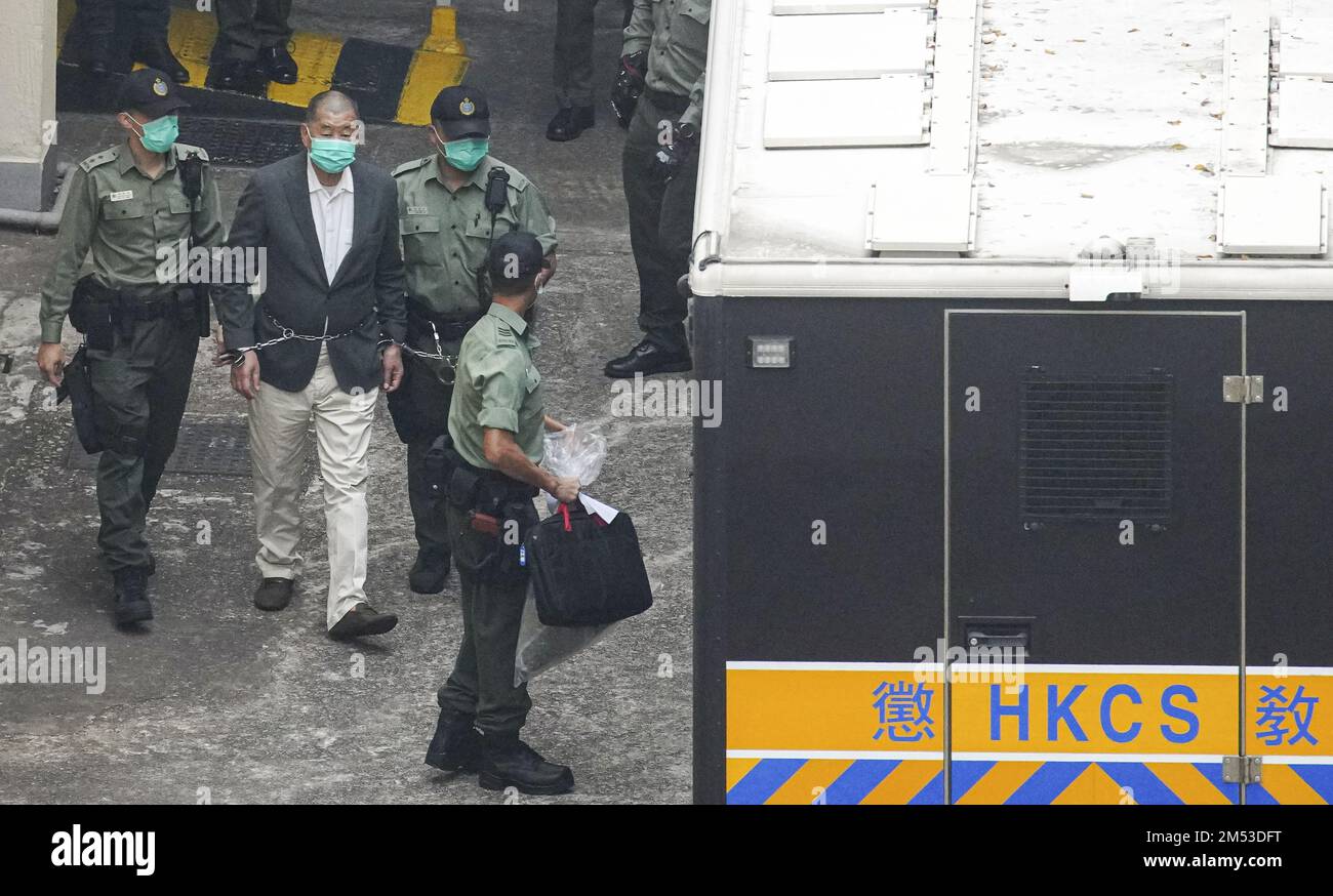 Apple Daily Founder Jimmy Lai Chee-ying leave at the Lai Chi Kok ...