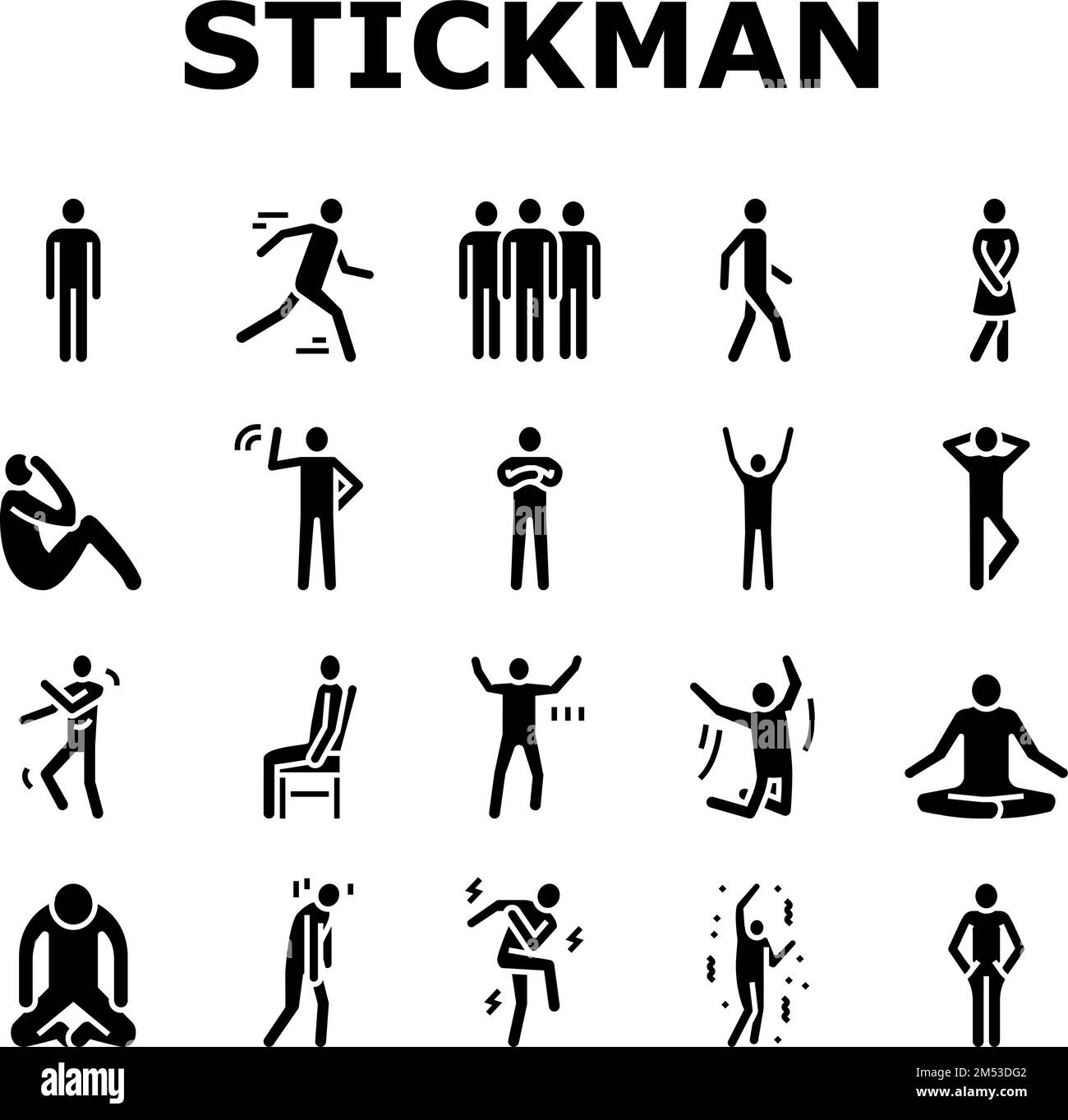 stickman man people silhouette icons set vector Stock Vector Image ...