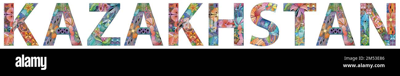 Vector word Kazakhstan. Hand-painted art design. Illustration for t ...