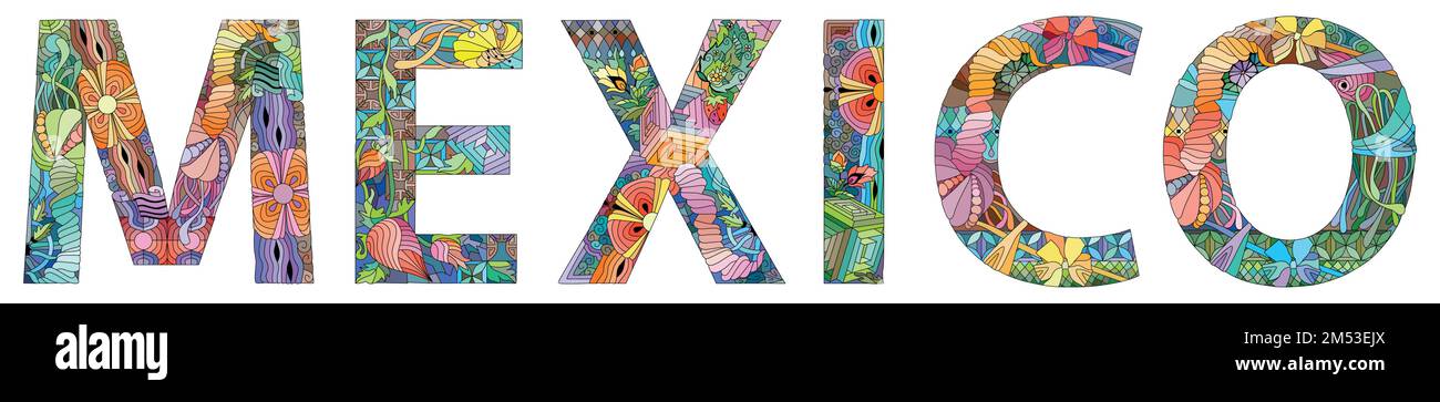 Vector word Mexico. Hand-painted art design. Illustration for t -shirt ...