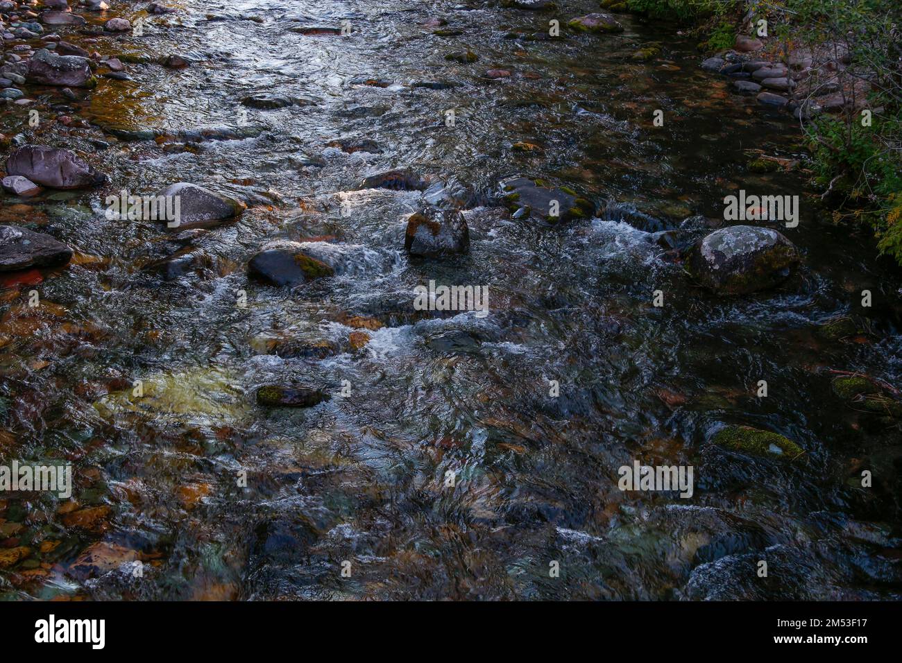 Clear, clean water flowing in Rattlesnake Creek Missoula,Montana Stock ...