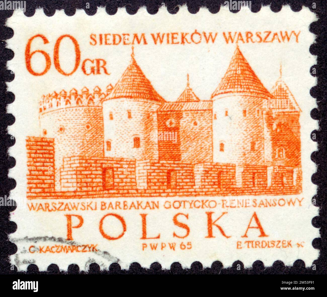 TIMBRE OBLITÉRÉ POLSKA. SIEDEM WIEKÓW WARSZAWY. WARSZAWSKI BARBAKAN GOTYCKO - RENESANSOWY. 1965 ...