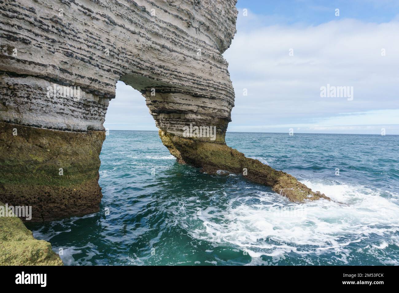 The Arch of Falaise d'Amont on a summer day from the water edge in ...