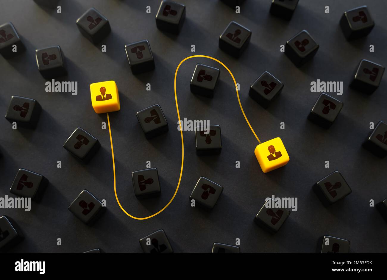 Yellow line connecting people. Partnership, work together. Mutual ...